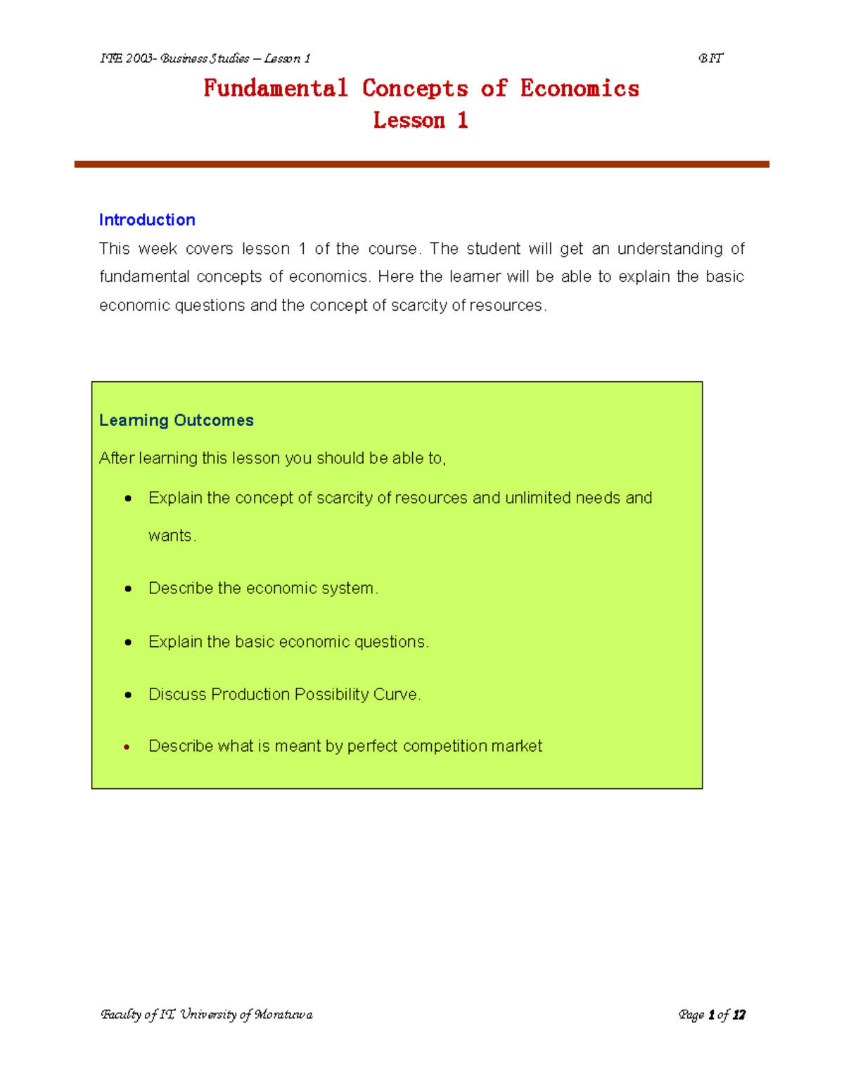 Lesson 1-Fundamentals od Economics - Fundamental Concepts of Economics ...