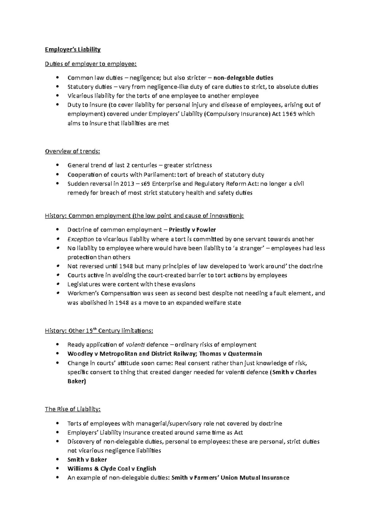 Employer Liability - Employer’s Liability Duties of employer to ...