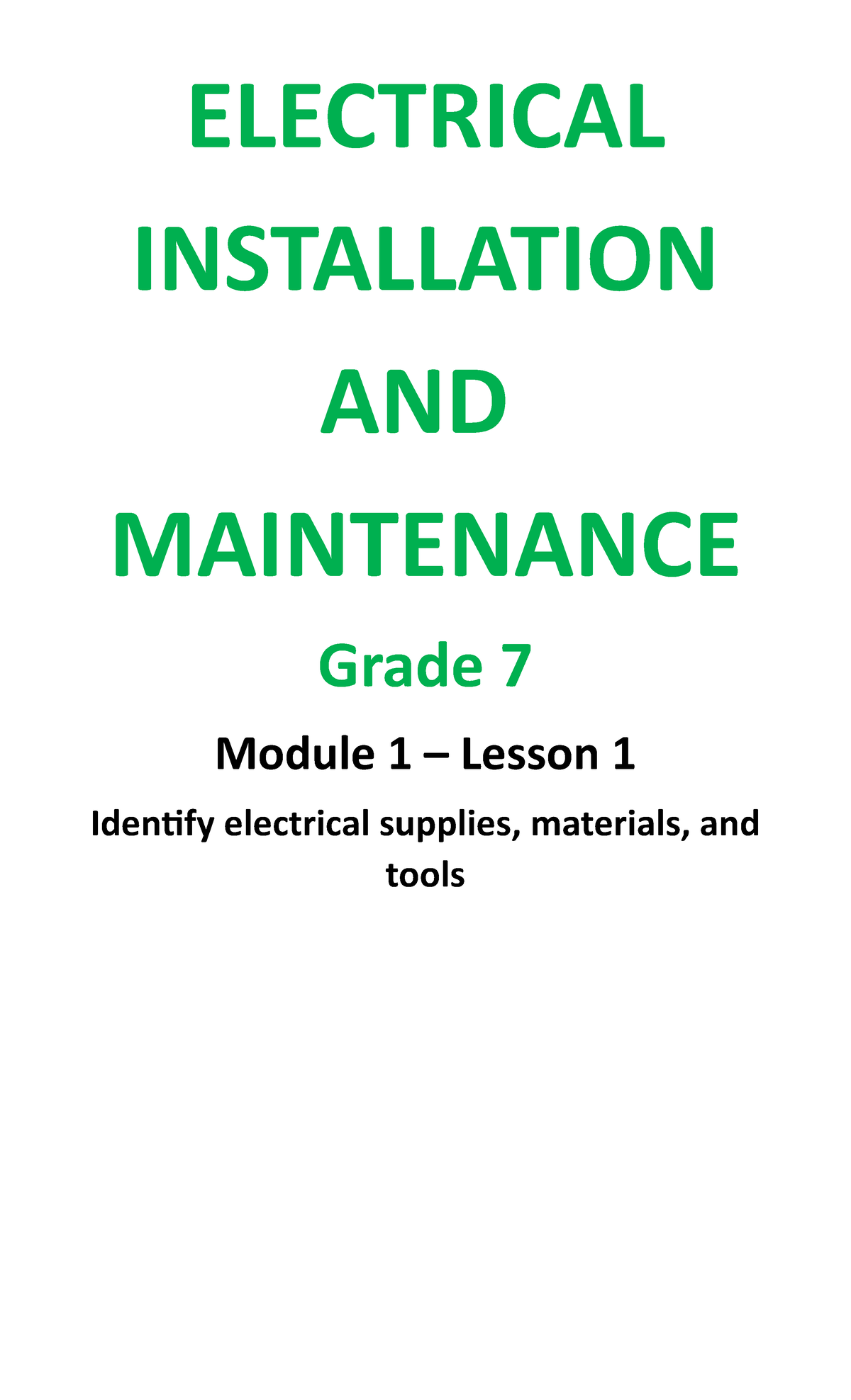 EIM 7 - M1 L1 - Hand-out only - ELECTRICAL INSTALLATION AND MAINTENANCE ...