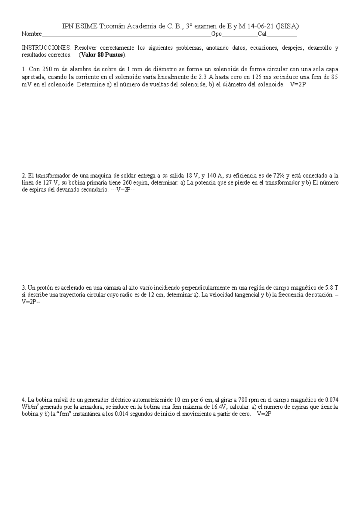 3° Examen E y M 14-Jun-2021 Isisa - IPN ESIME Ticomán Academia de C. B ...
