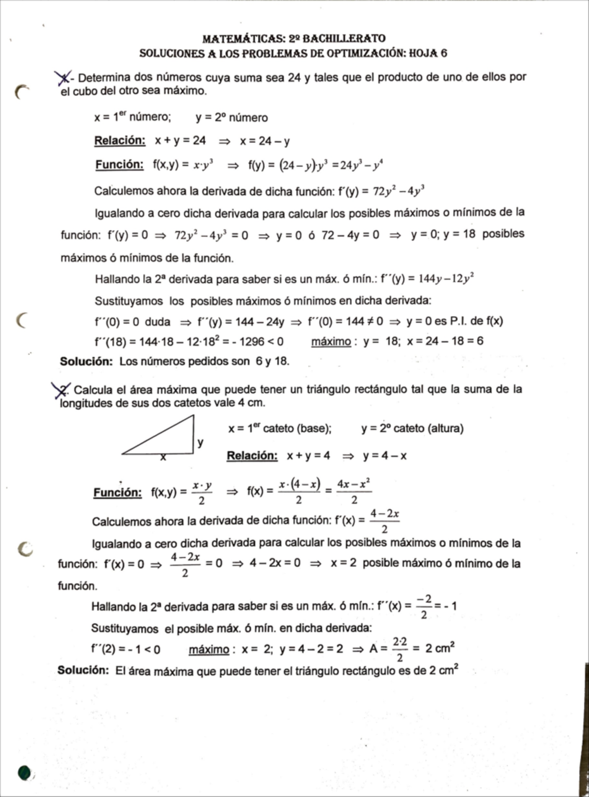 Optimización Resueltos - Matemáticas II BACHILLERATO - Studocu