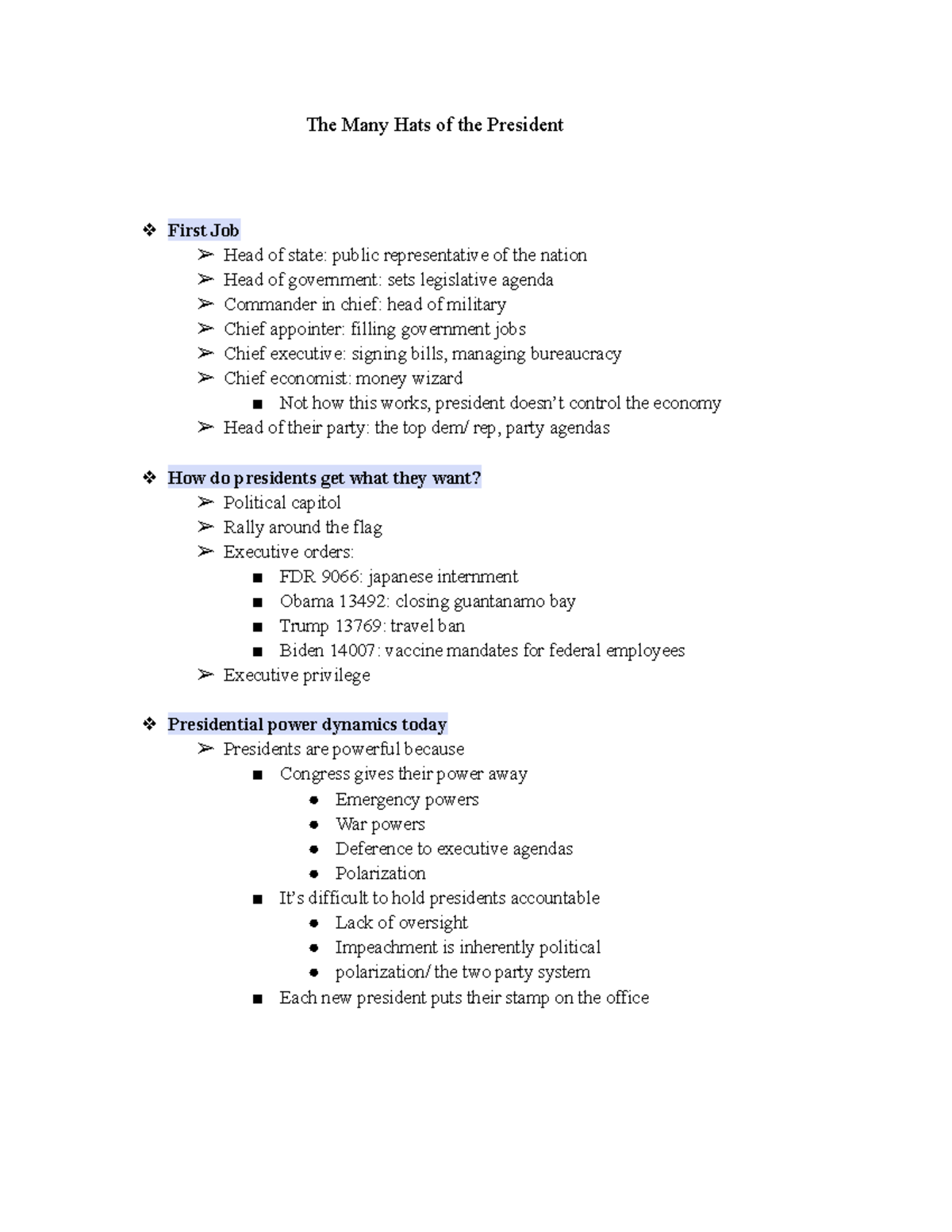 The Many Hats of the President - Studocu