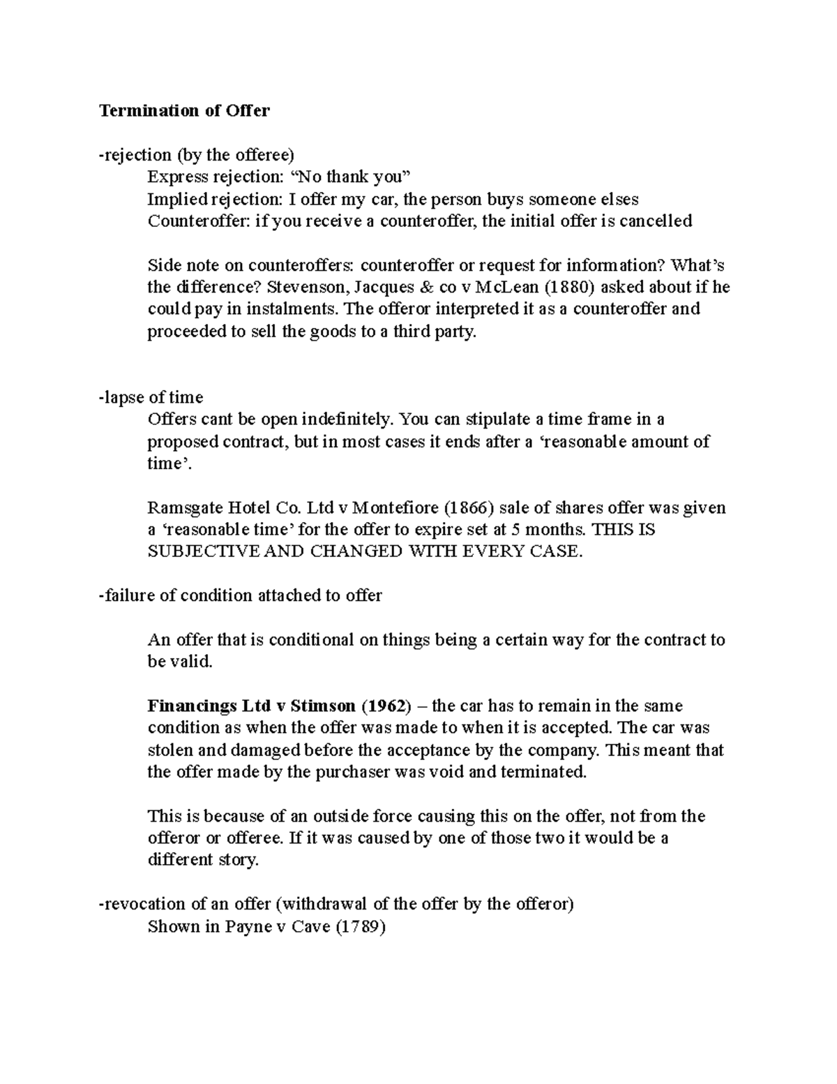 2019-10-07 - Lecture notes 3 - Termination of Offer -rejection (by the ...