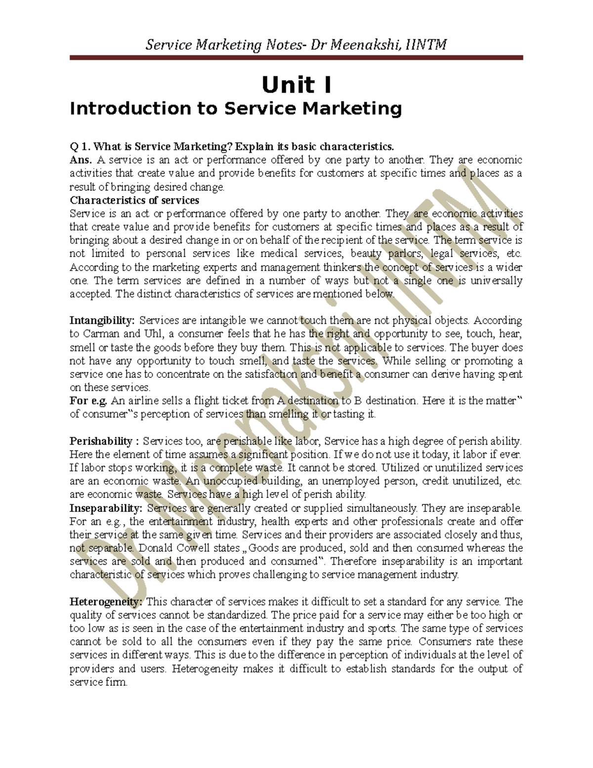 Services Marketing unit1 and 2 - Unit I Introduction to Service ...