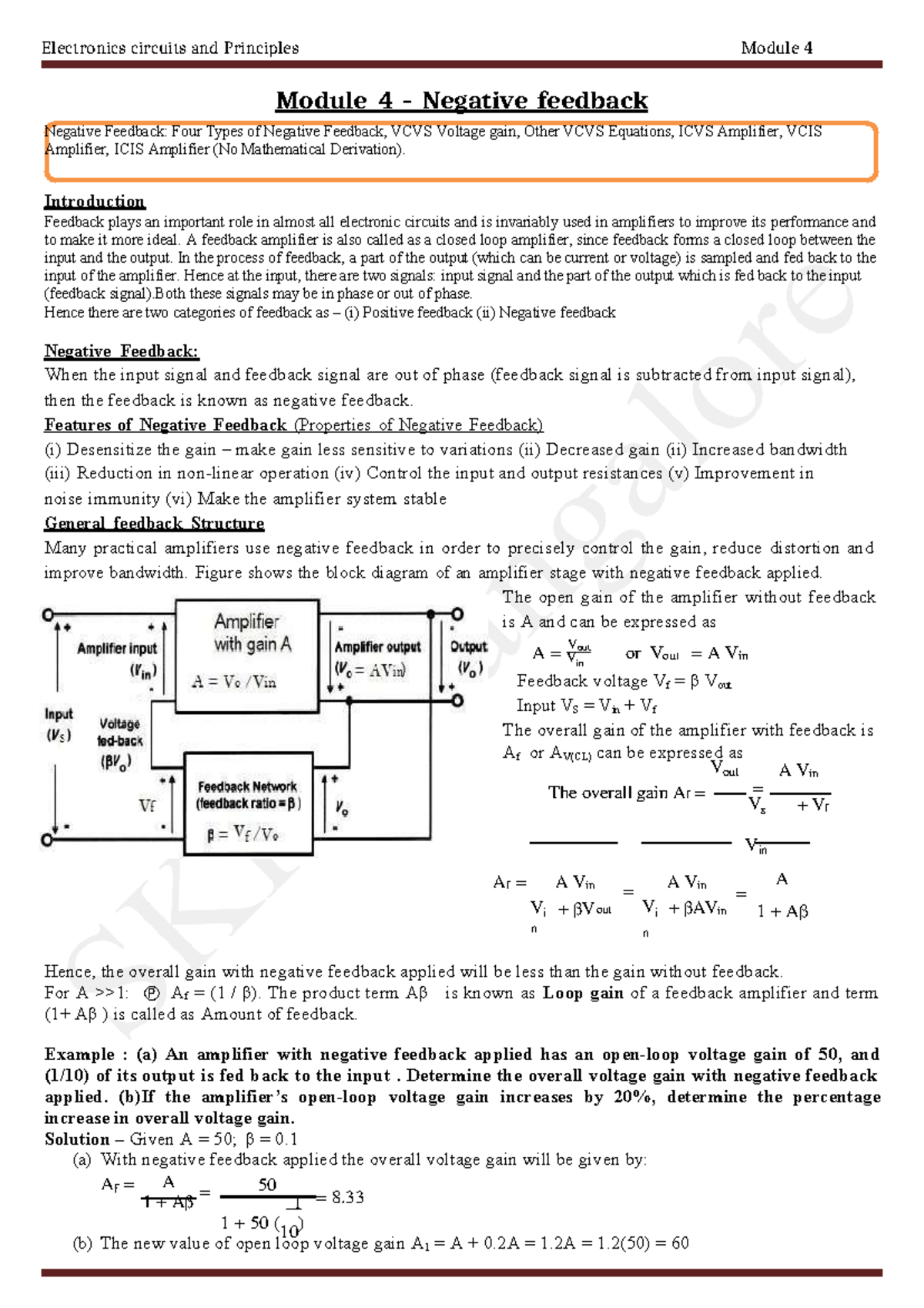 Electronic Circuits Module 4(a) Negative feedback - Negative Feedback ...