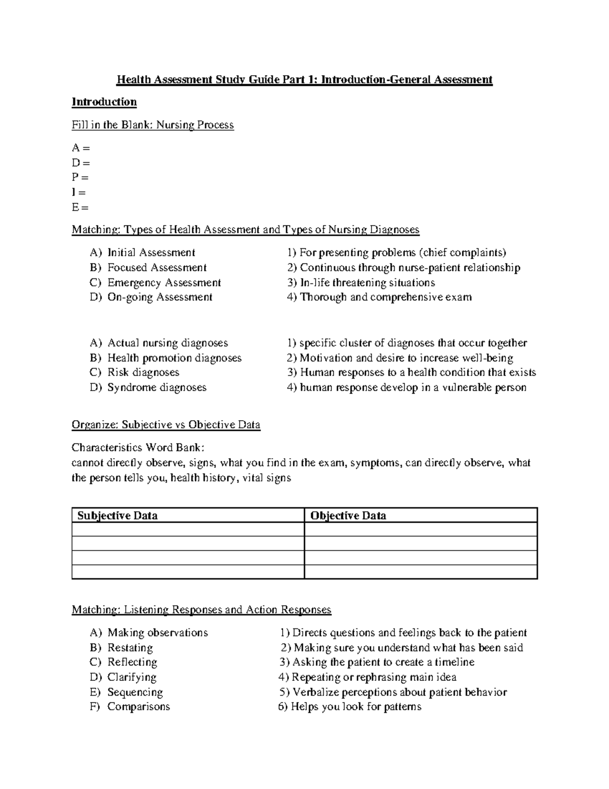 Health Assessment Cumulative Study Guide - Health Assessment Study ...