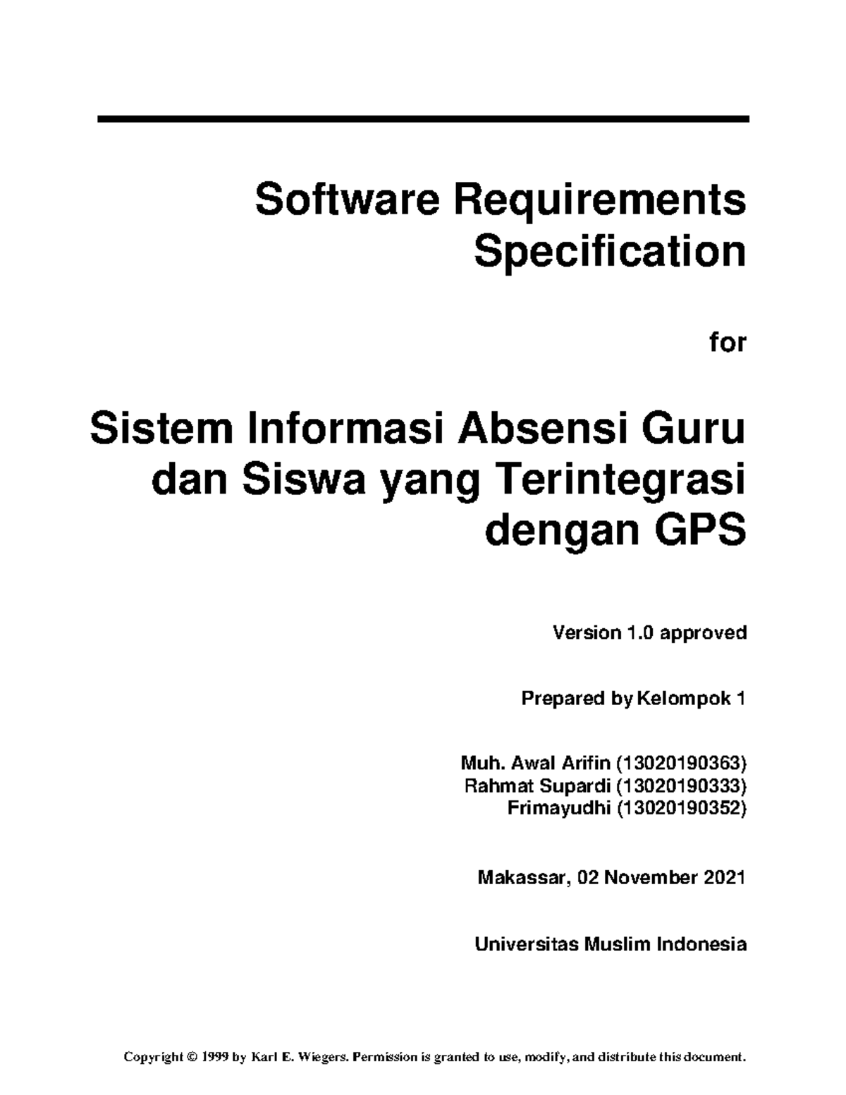 SRS Sistem Absensi Guru dan Siswa Terintegrasi dengan GPS di SMKN 2 Gowa - Software Requirements ...