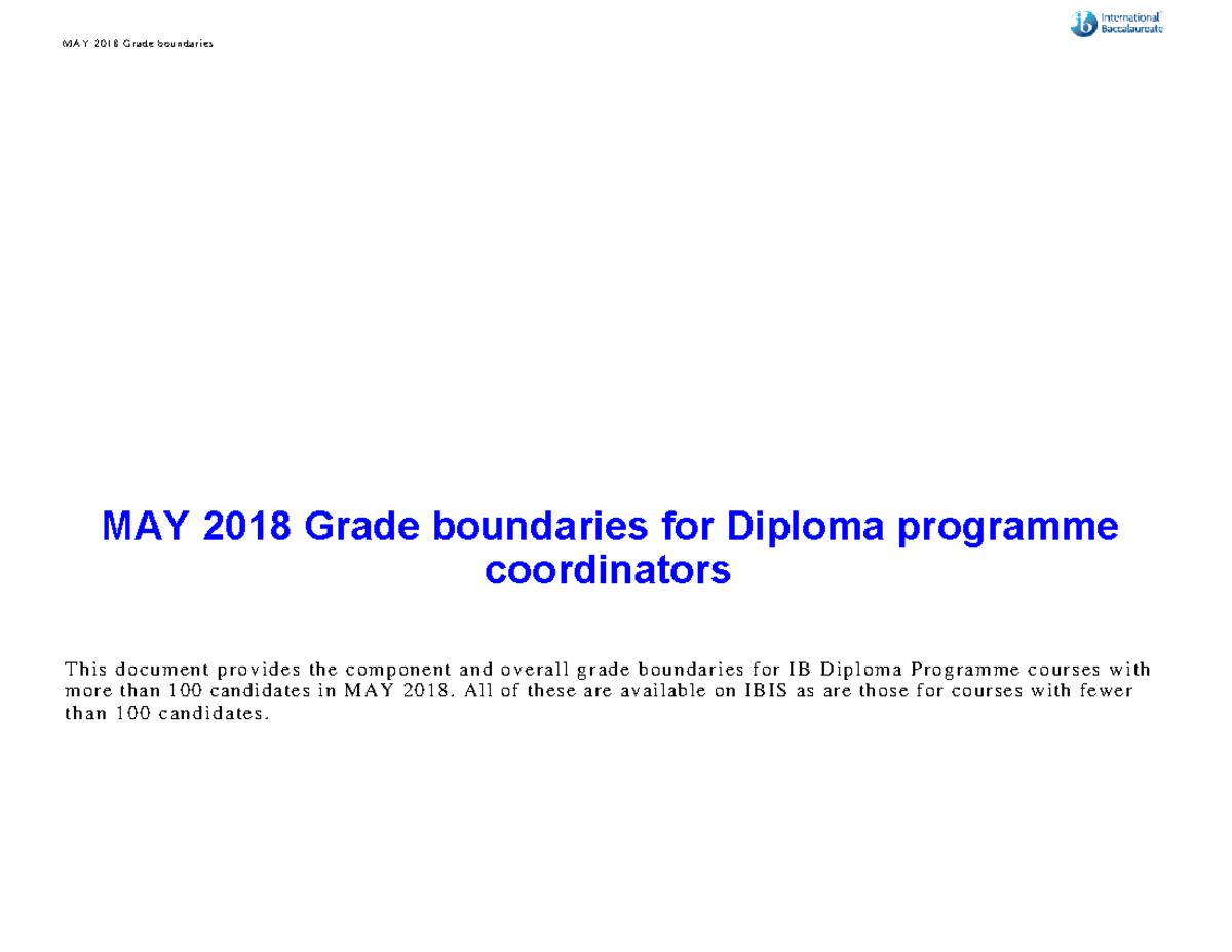 IB 2018 Grade Boundaries MAY 2018 Grade Boundaries For Diploma