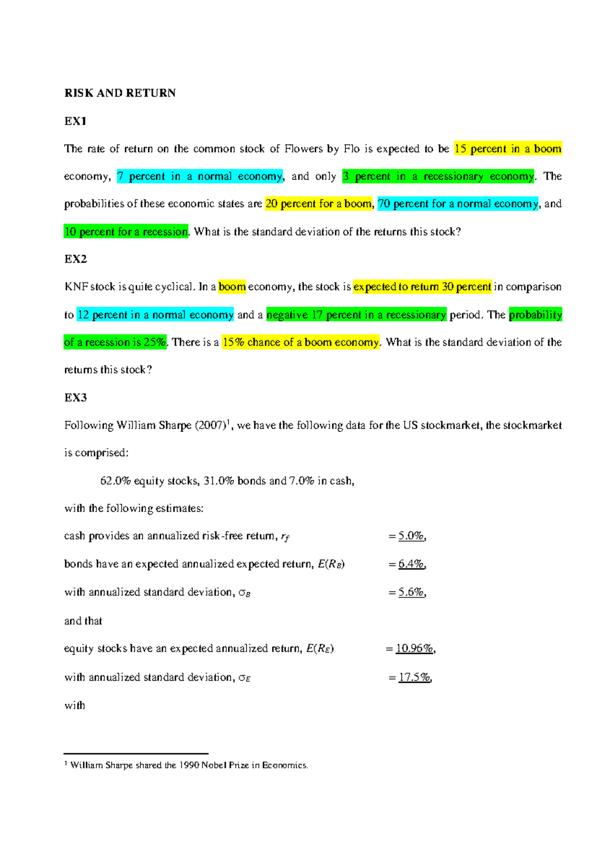 EX RISK AND Return - bai tap c6 - RISK AND RETURN EX The rate of return ...