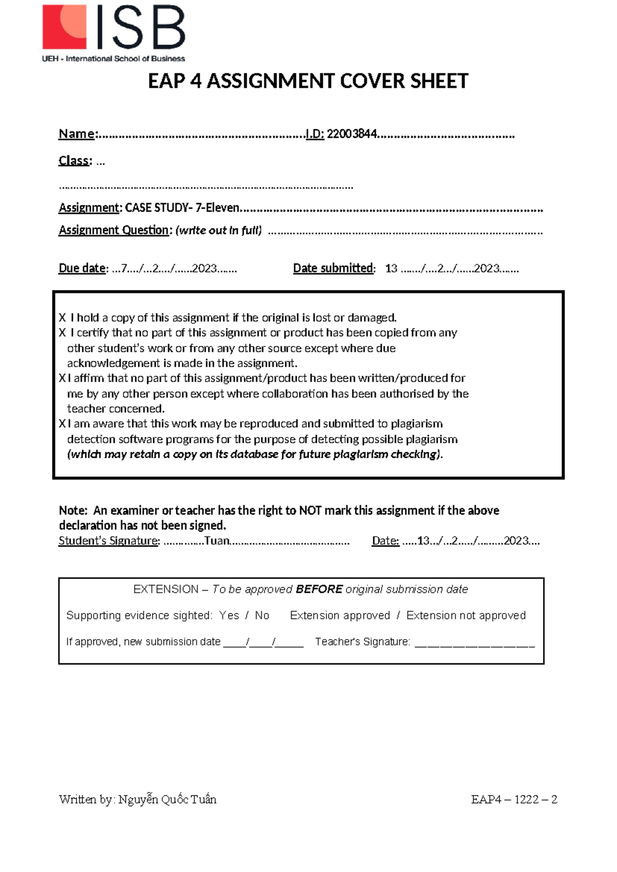 Case Study of slurpee - EAP 4 ASSIGNMENT COVER SHEET - Studocu