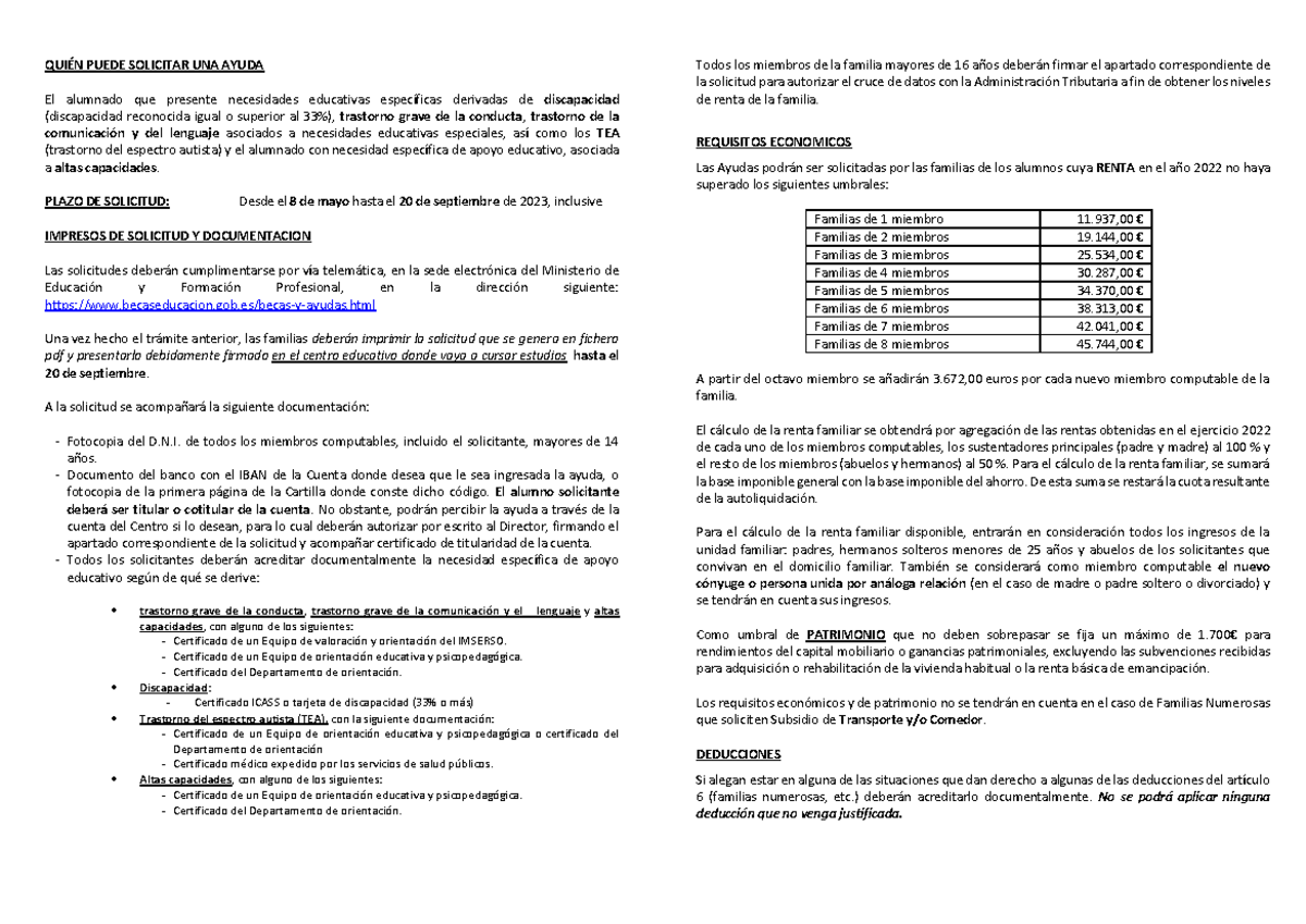 Díptico Aneae 2023 - beca 2023 - QUIÉN PUEDE SOLICITAR UNA AYUDA El ...