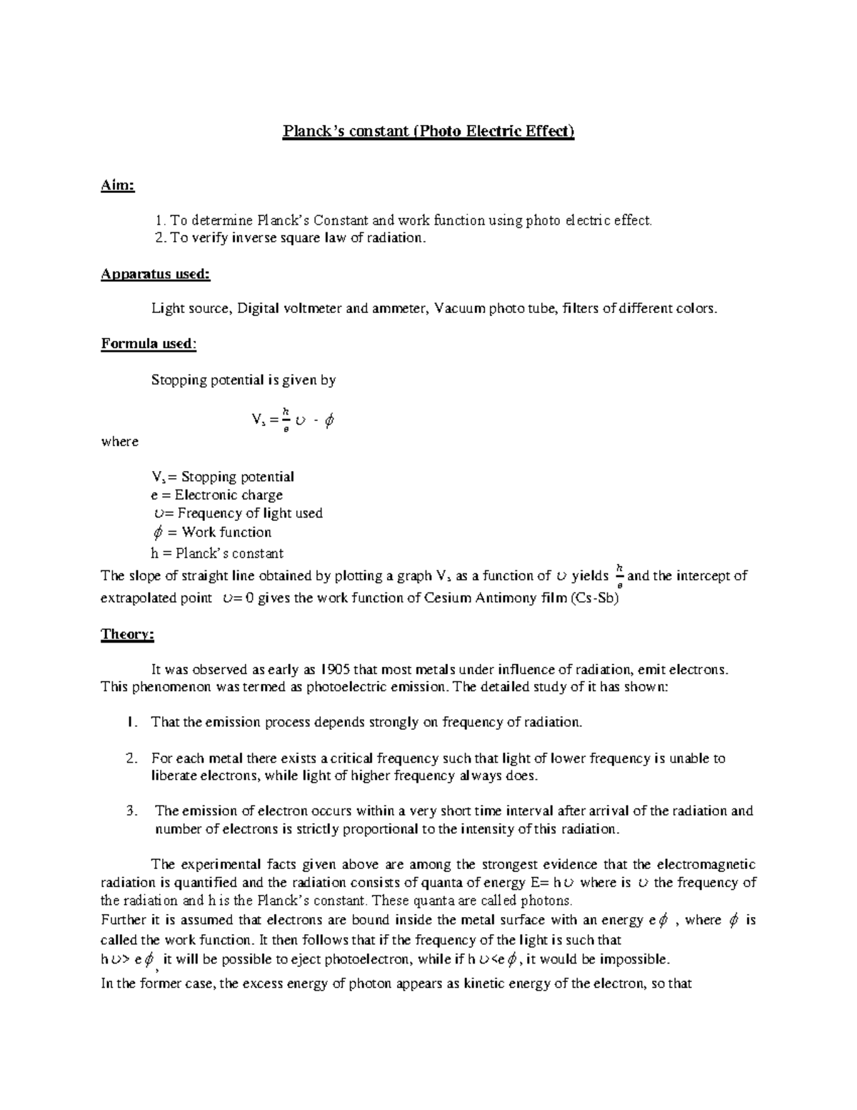 6 Plancks constant Photo Electric Effect - Planck’s constant (Photo ...