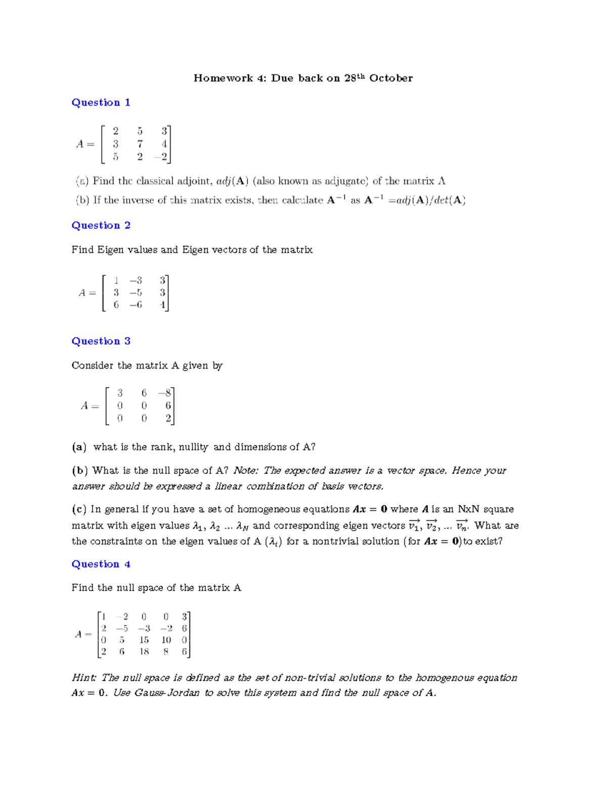 Math Methods Homework Practice Homework 4 Due Back On 28th October