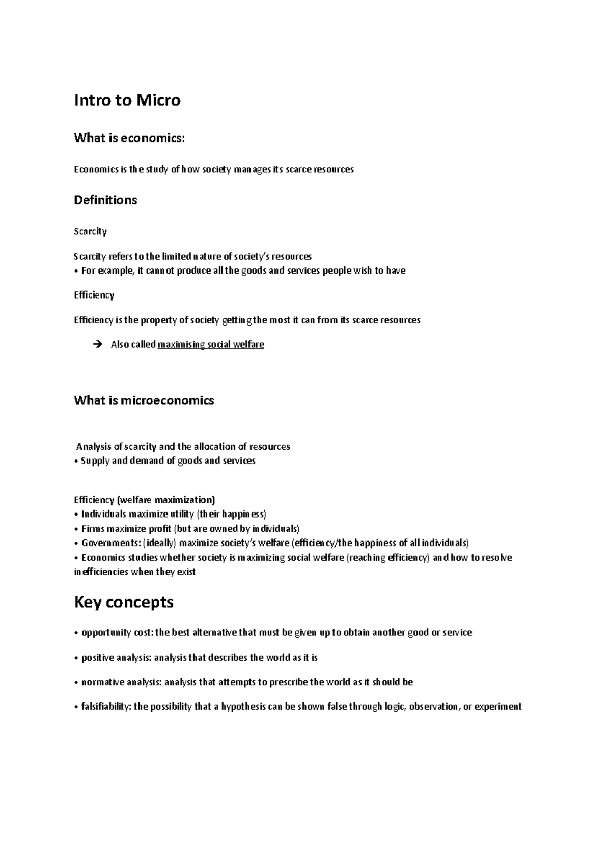 Week 1 Micro Notes - Intro to Micro What is economics: Economics is the ...