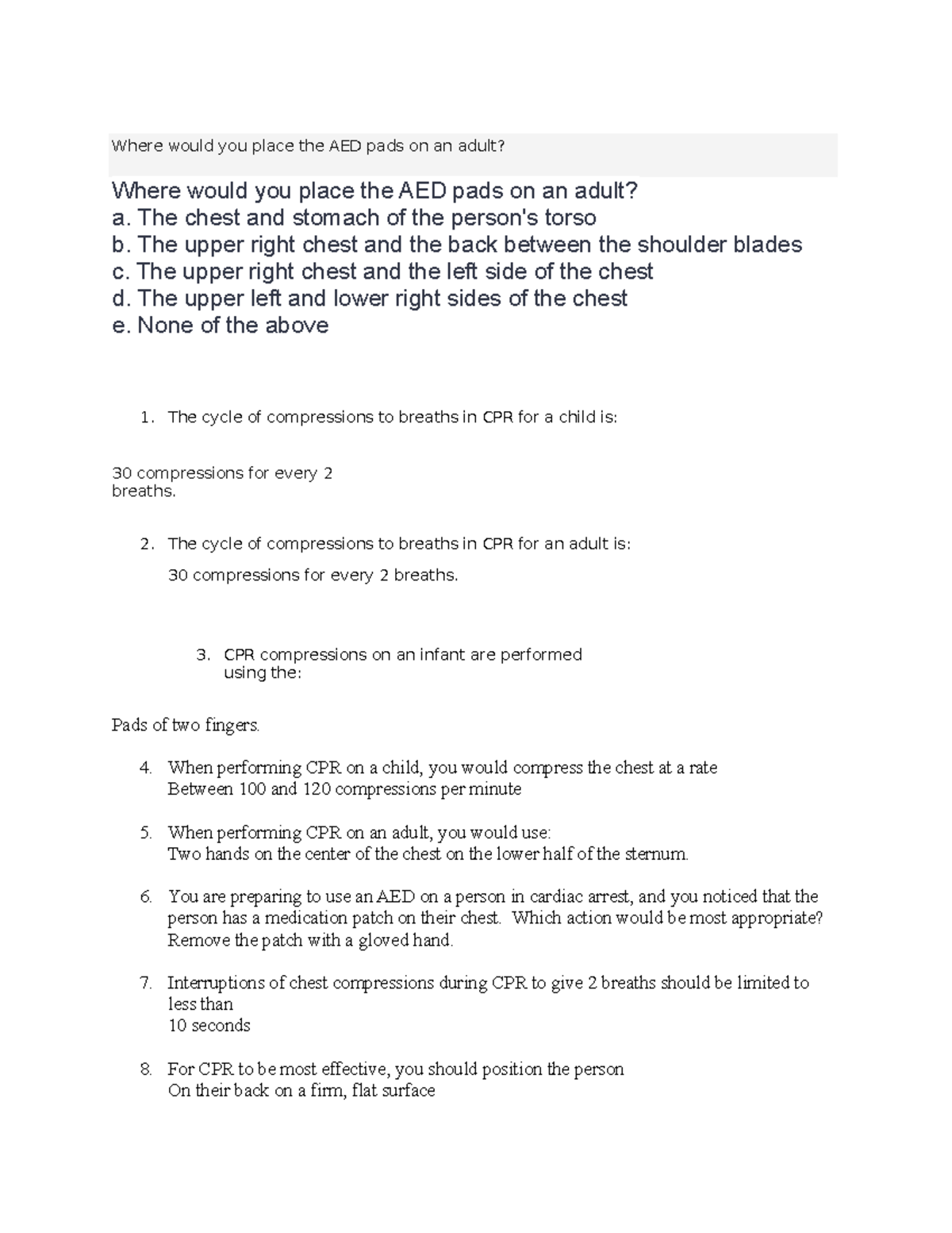 Cardiopulmonary Resuscitation Assignment - Where would you place the ...