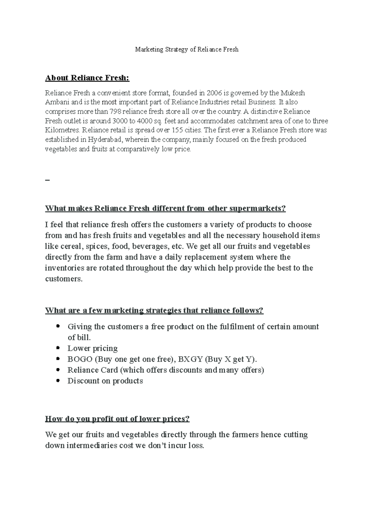 Marketing Strategy of Reliance Fresh - It also comprises more than 798 ...