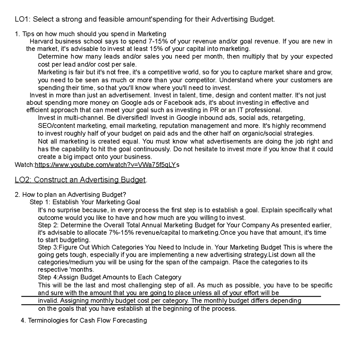 Budget Allocation - LO1: Select a strong and feasible amount'spending ...