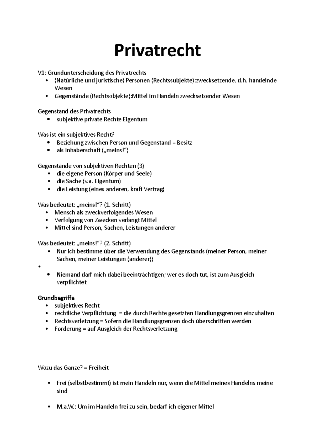 Privatrecht - Ersten 4 Vorlesungen - Privatrecht V1 ...