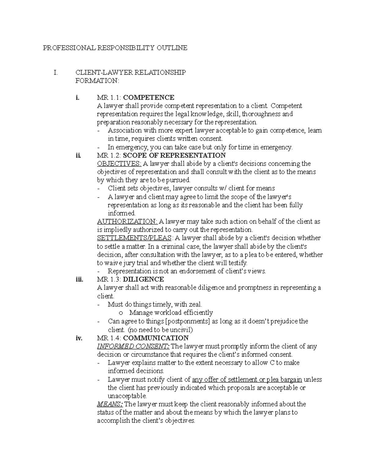 Professional Responsibility Outline - LAW L203 - Studocu