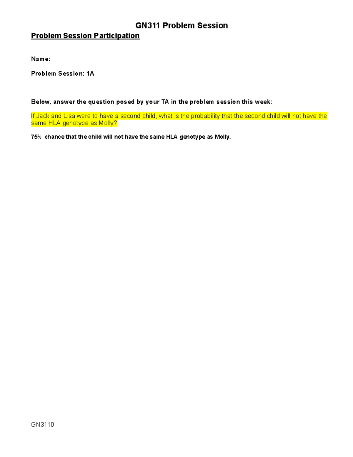 Meiosis and Anemia Problem sesión worksheet - Problem Session Participation Name: Problem ...