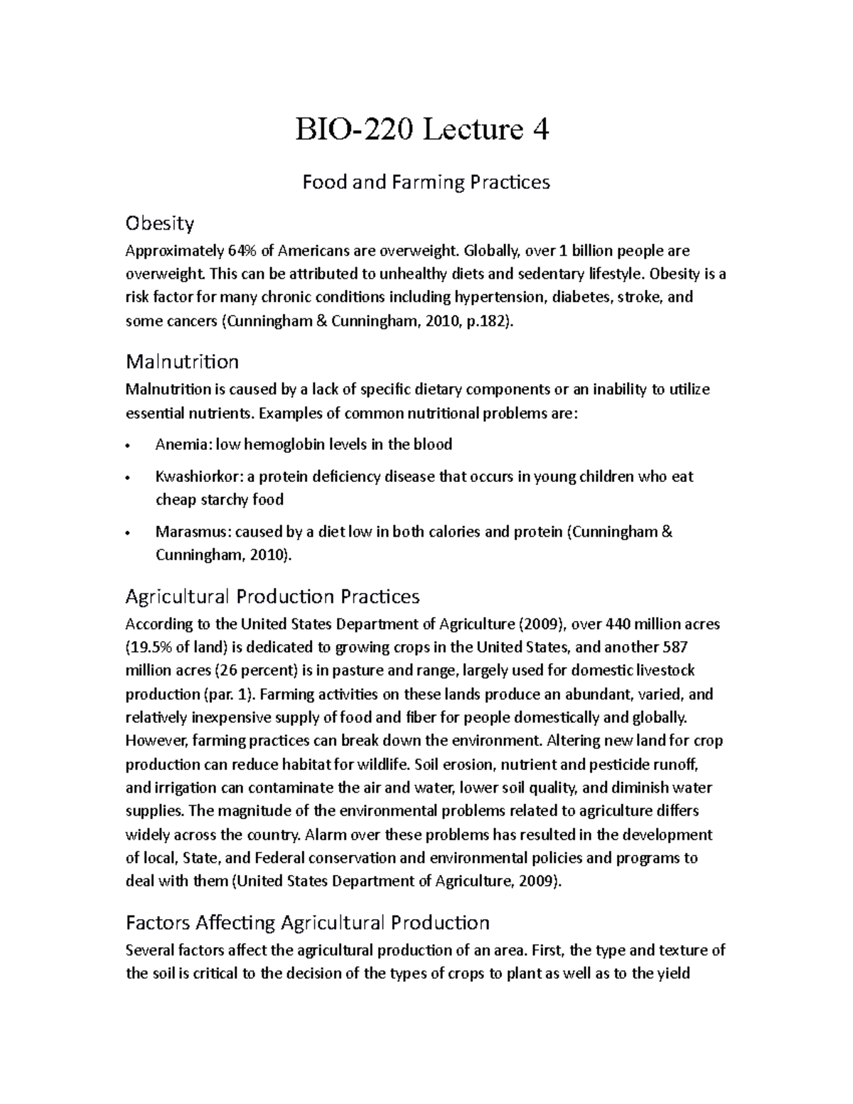 BIO220 - Notes for week 4 - BIO-220 Lecture 4 Food and Farming ...
