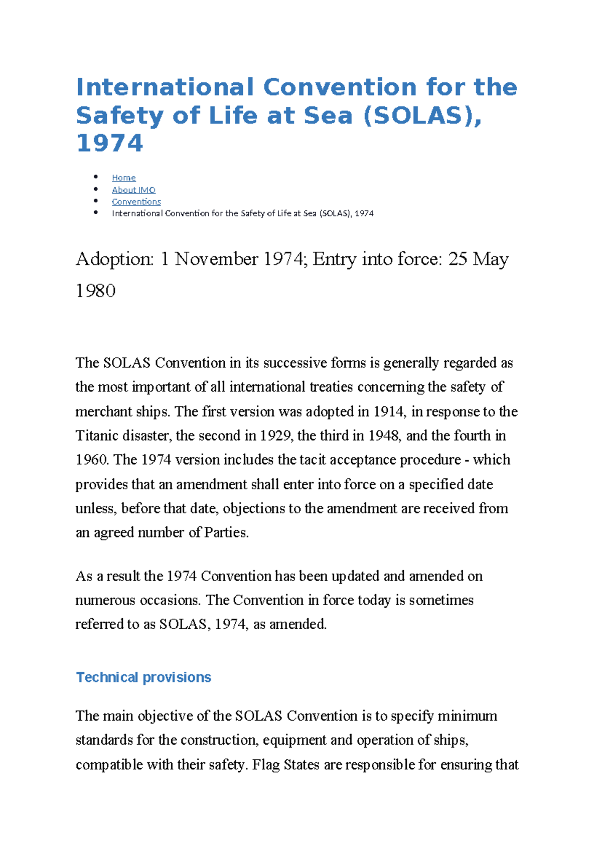 BSSO WEEK 9 - …………. - International Convention for the Safety of Life ...