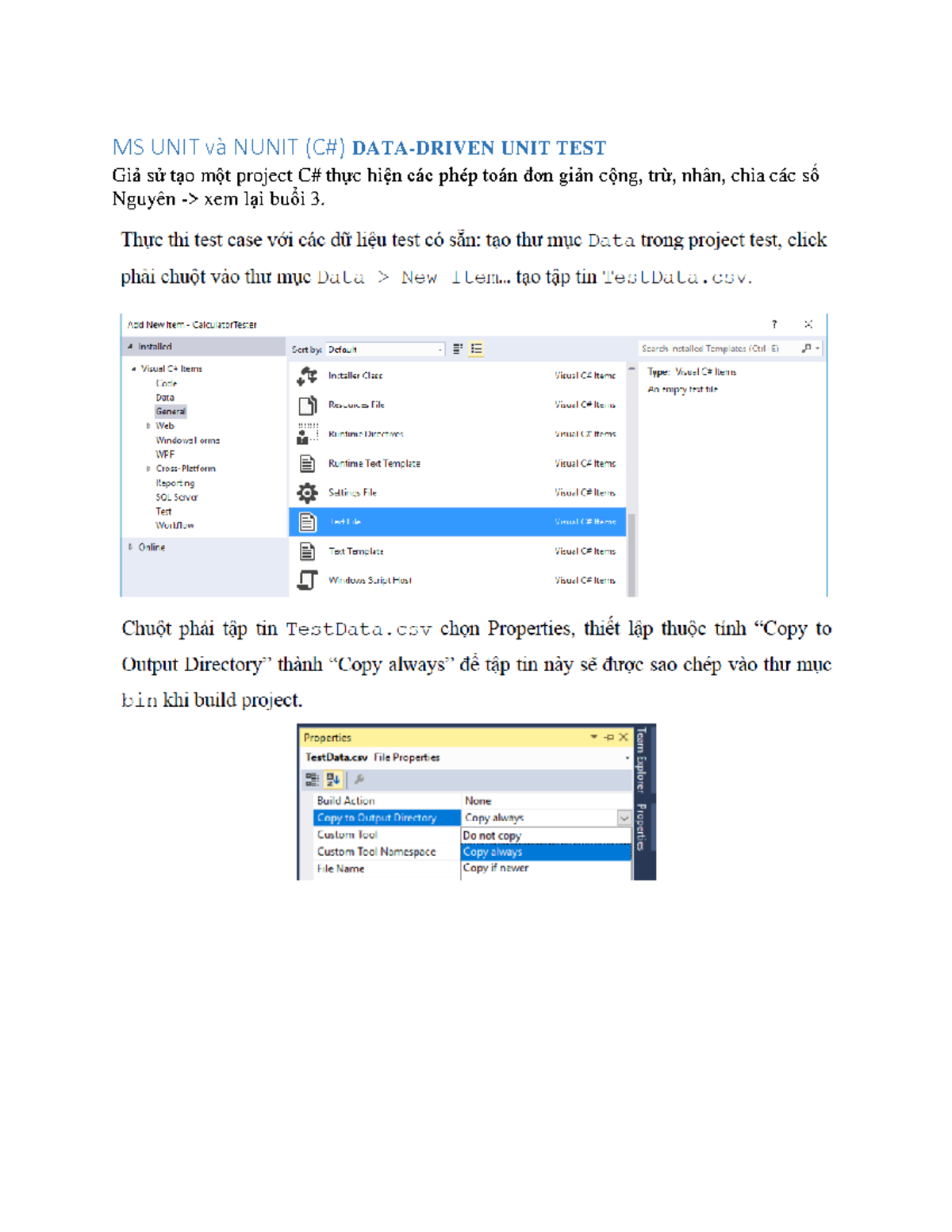 Buoi 4 KTPM TH Nunit tieptheo - MS UNIT và NUNIT (C#) DATA-DRIVEN UNIT ...