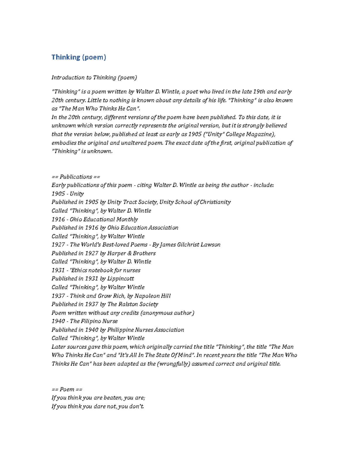 POLS157 Lab Thinking (poem) - Thinking (poem) Introduction to Thinking ...