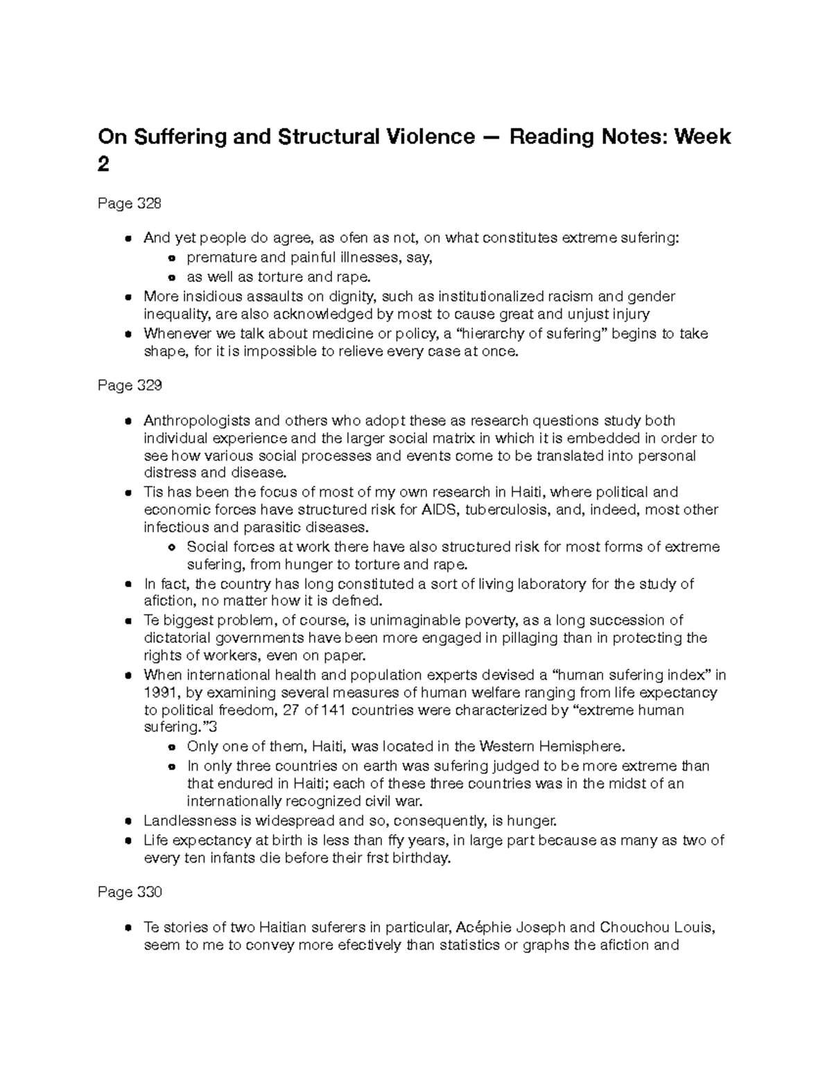 Glb Hlt 100 - On Suffering and Structural Violence - Reading Notes - On ...