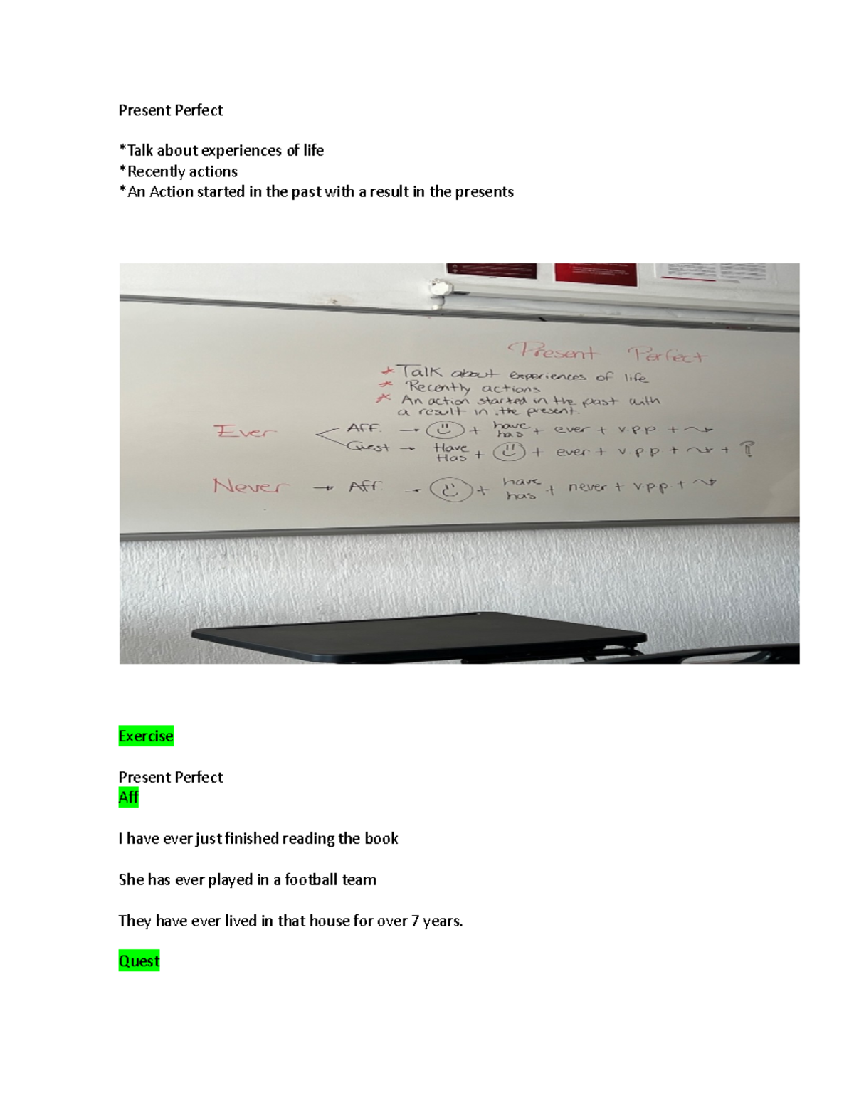 Notes - INGLES 1 - Present Perfect *Talk about experiences of life ...