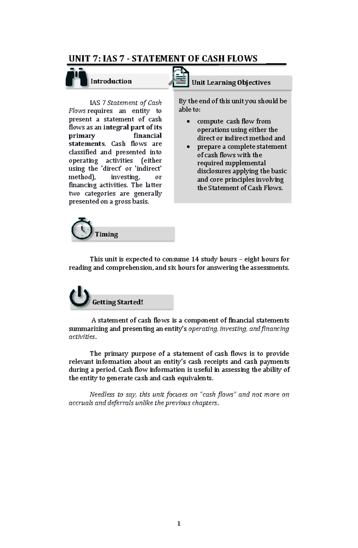 UNIT 7 STATEMENT OF CASH Flows - UNIT 7: IAS 7 - STATEMENT OF CASH ...