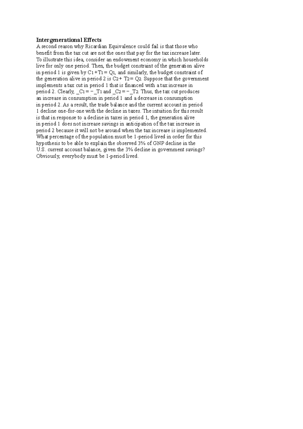 Intergenerational Effects - To illustrate this idea, consider an ...