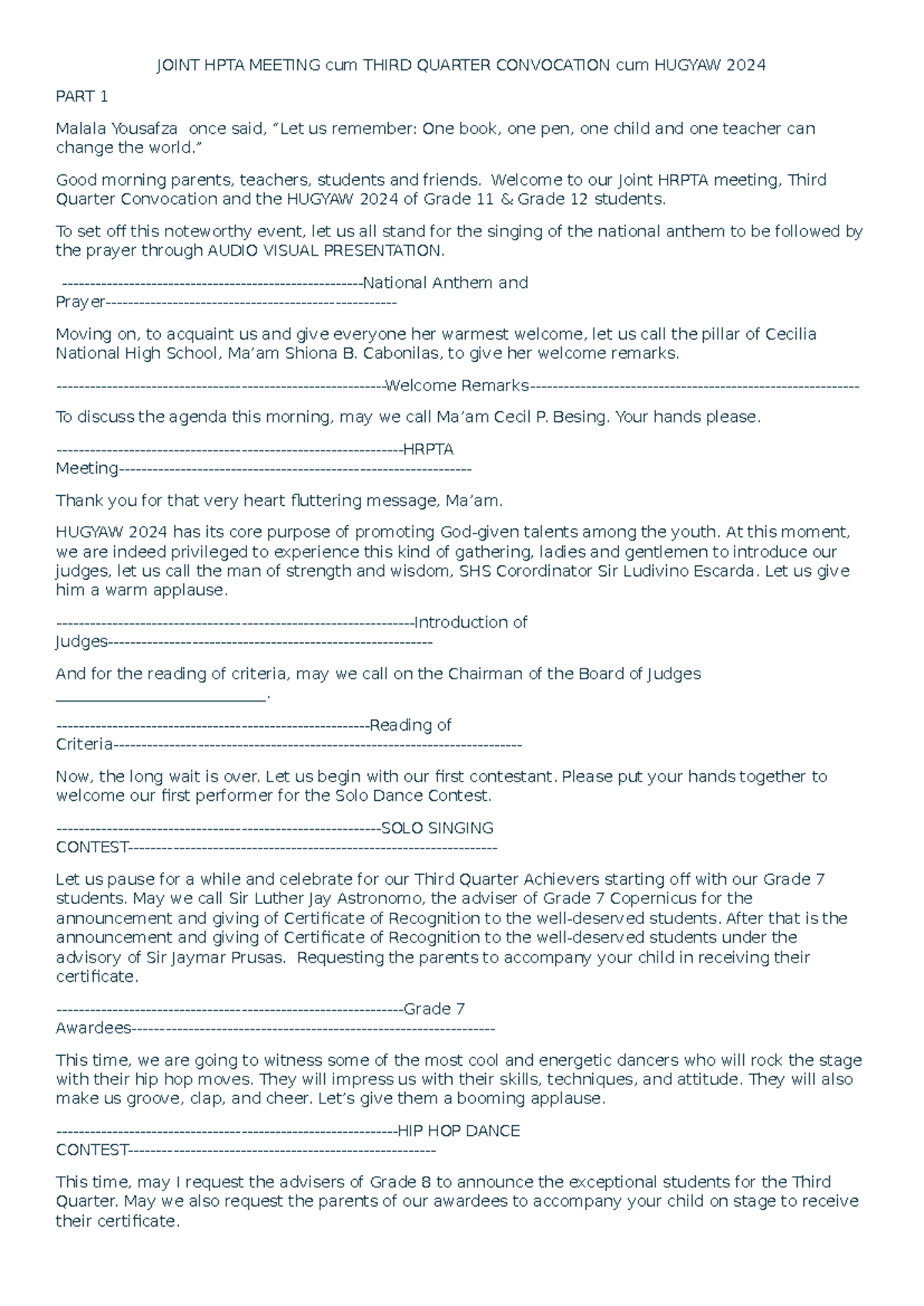 Joint HPTA Meeting cum Third Quarter Convocation cum Hugyaw 2024 ...