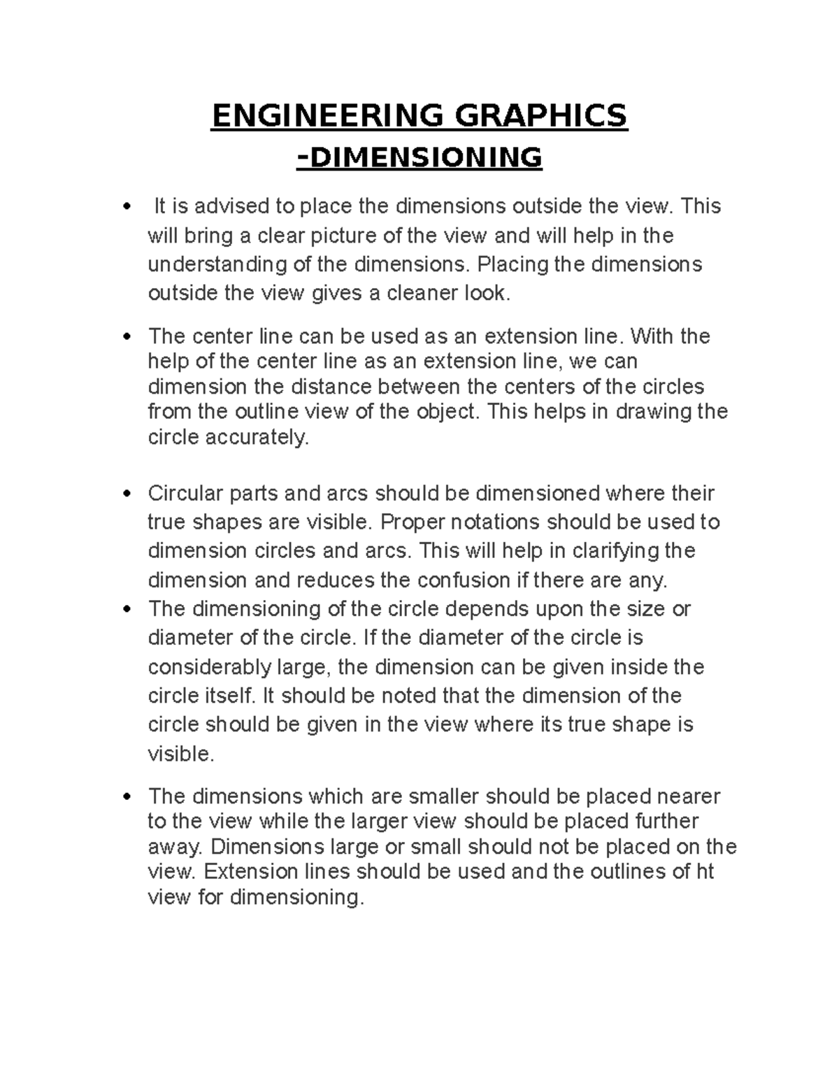 Engineering Graphics Capsule Notes Dimensioning - Ba /BBA/BCom calicut ...