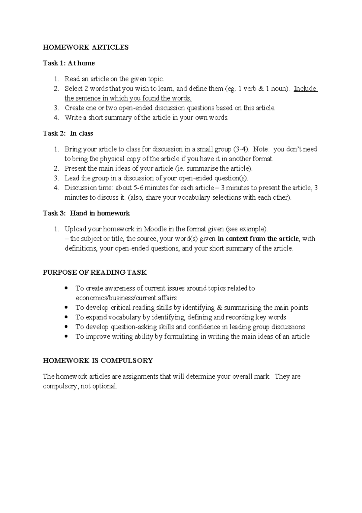 Homework - Articles - sssss - HOMEWORK ARTICLES Task 1: At home 1. Read ...