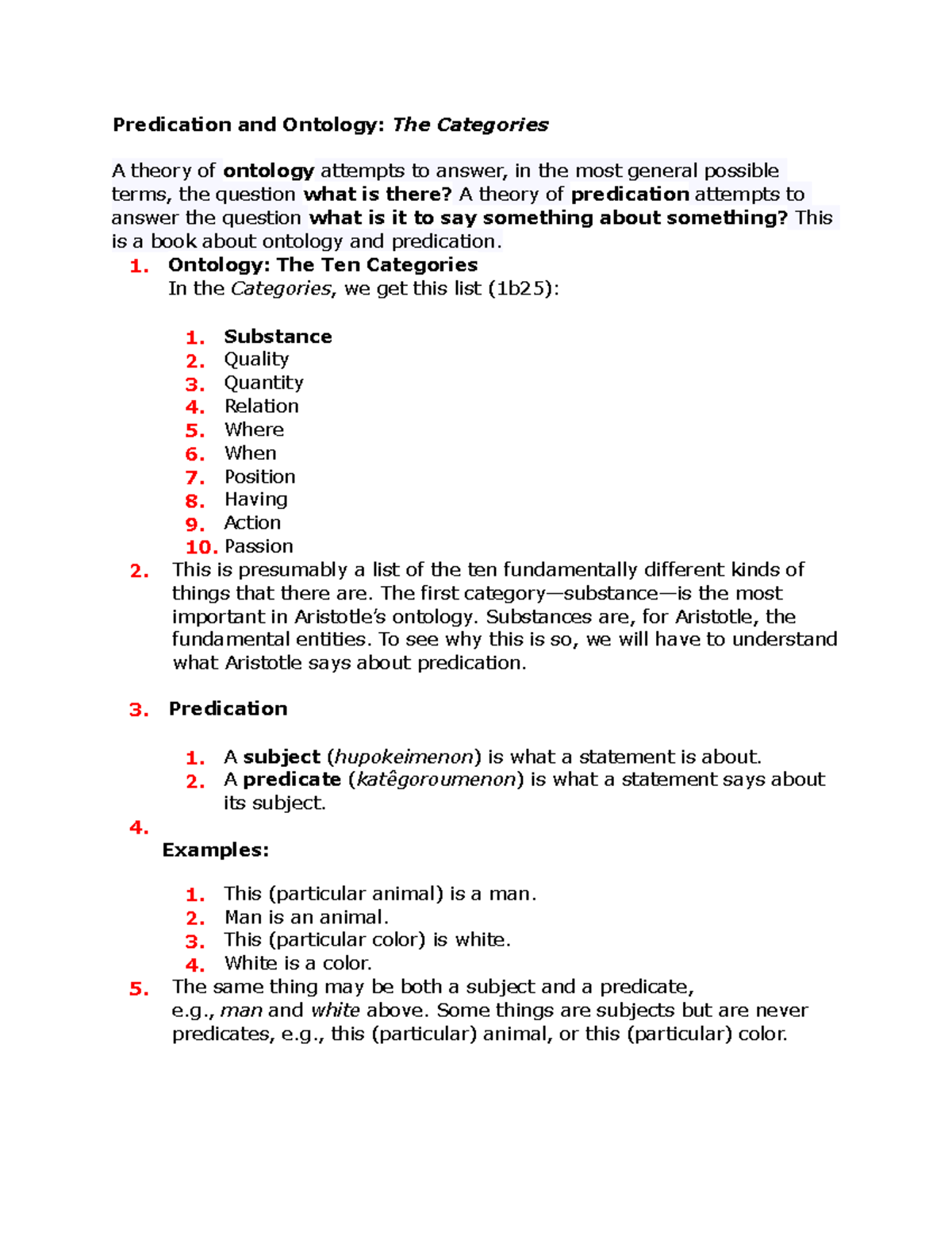 Phil 29 - Prediction and ontology philosophy class notes - Predication ...