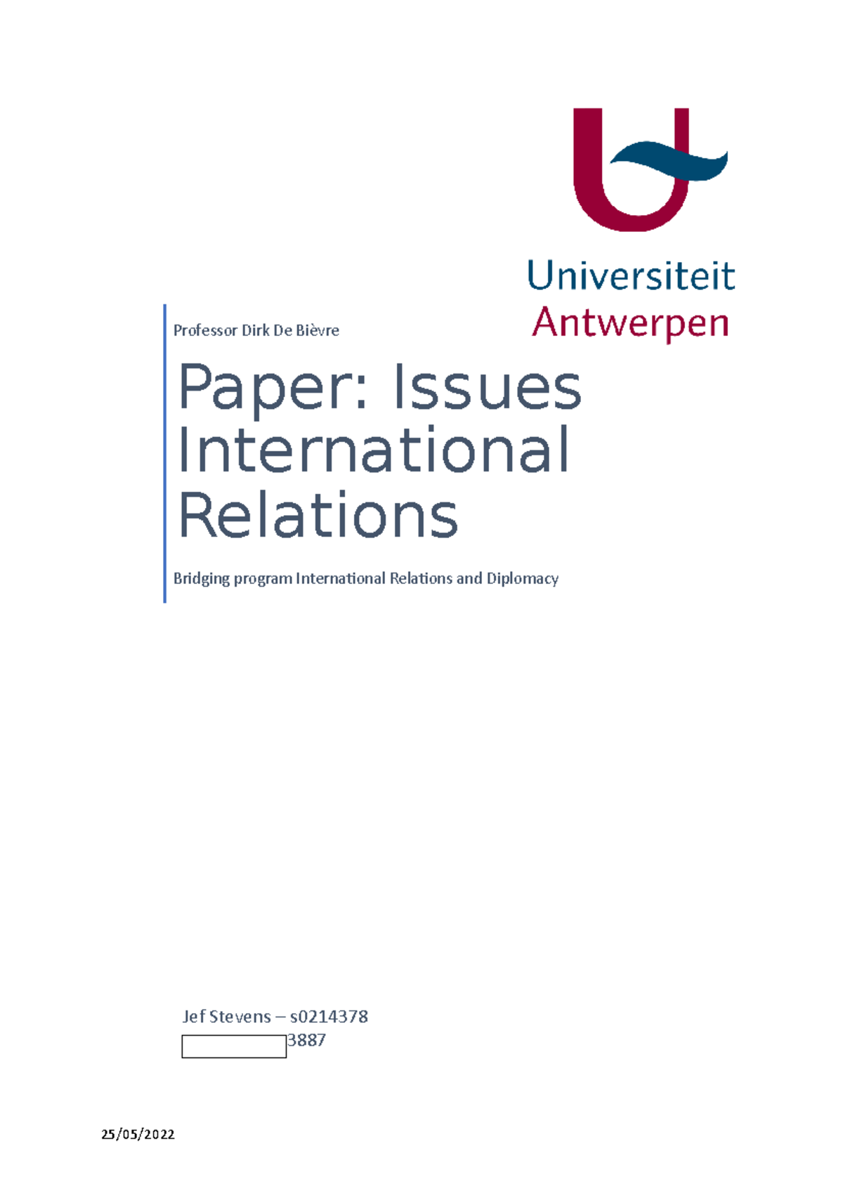 Issues of IR - Paper - Focus op klimaatproblematiek - 25/05/ Jef ...