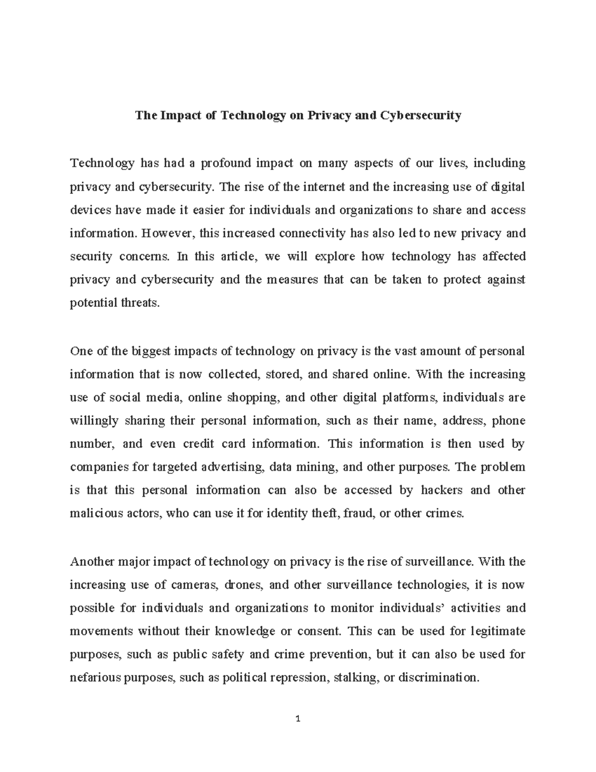 Technology Privacy - The Impact of Technology on Privacy and ...