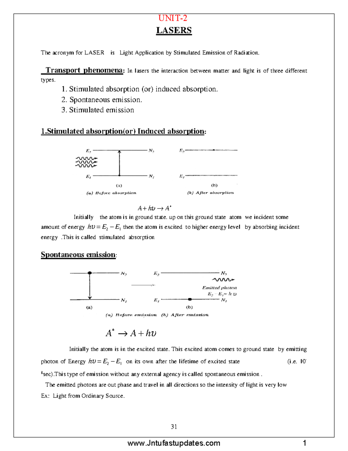 Applied Physics R20 - Unit-2 - 31 LASERS The acronym for LASER is Light ...