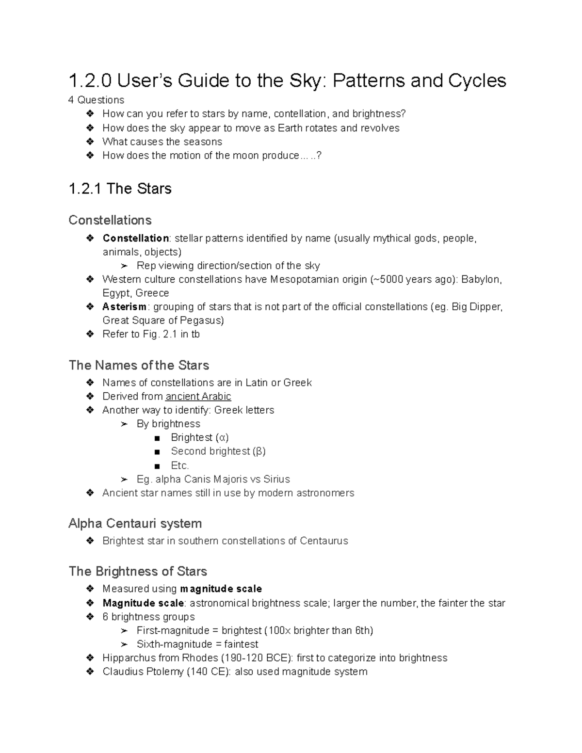Ch 2. User s Guide to the Sky Patterns and Cycles - 1.2 User’s Guide to ...