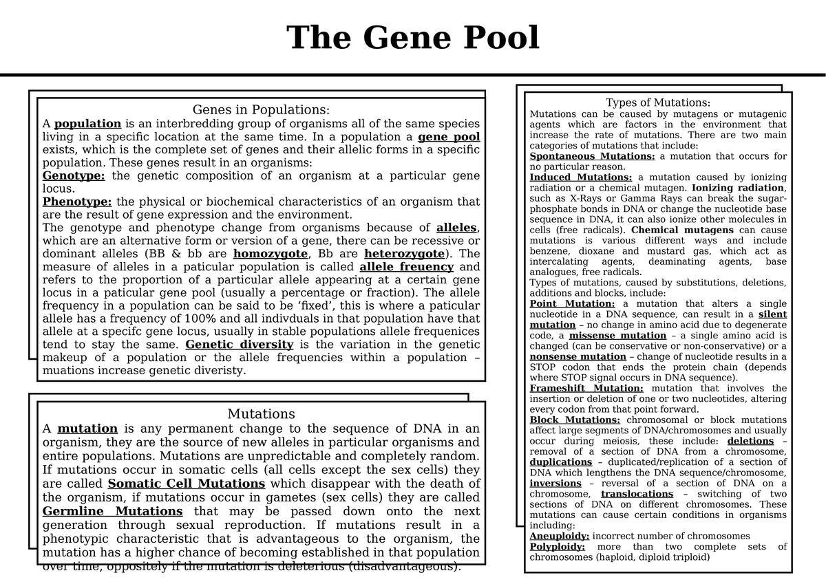 The Gene Pool - How Species Evolve (mind map - poster) - The Gene Pool ...