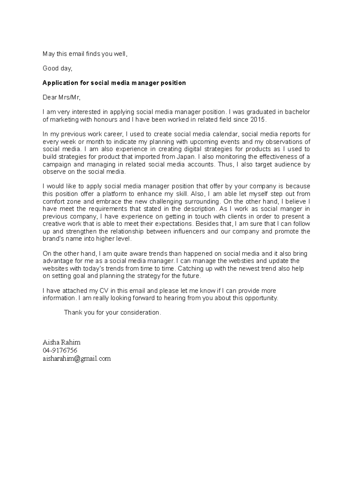 Exercise for English Essay Quesrions Sample - May this email finds you ...