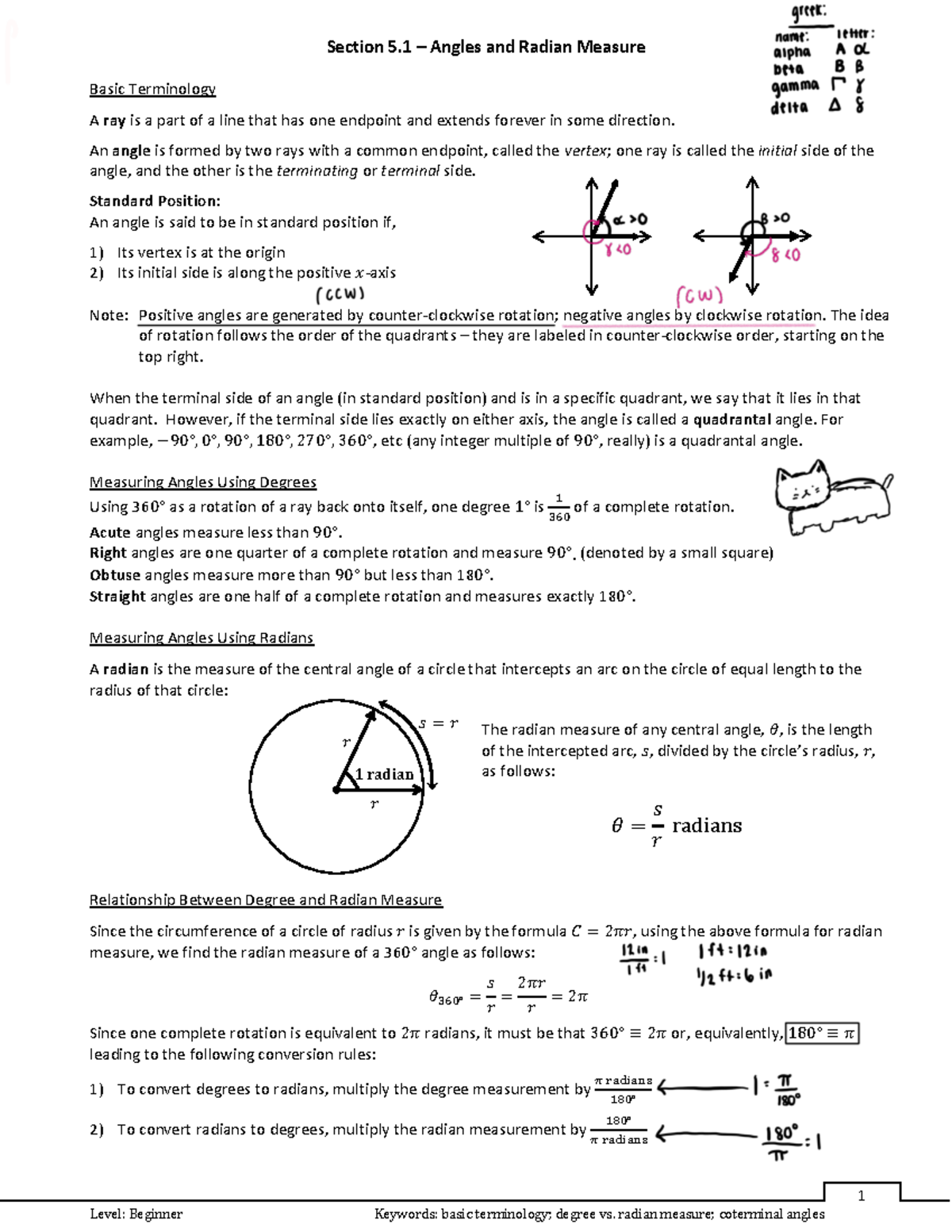 5.1 - Angles and Radian Measure - Section 5 – Angles and Radian Measure ...