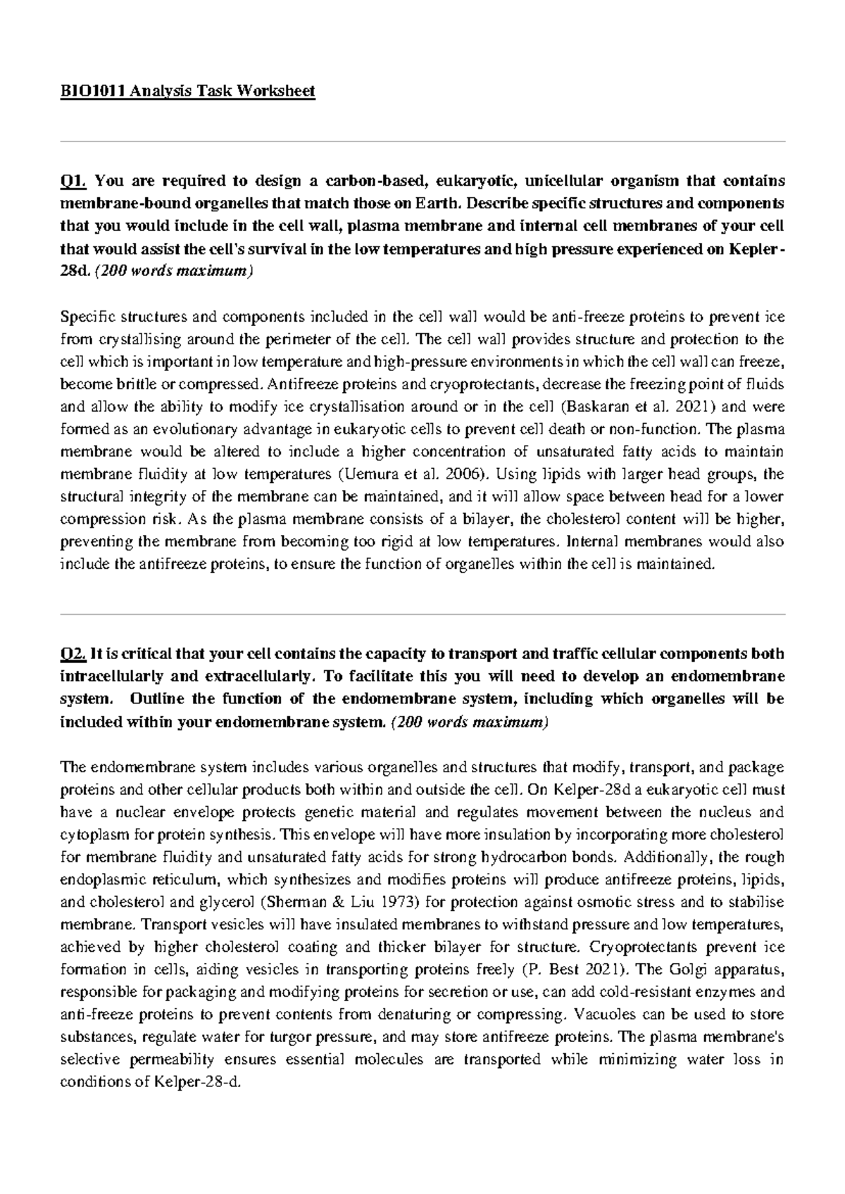 BIO1011 Analysis Task Worksheet 2024 Final - Sarah Singh - BIO1011 ...