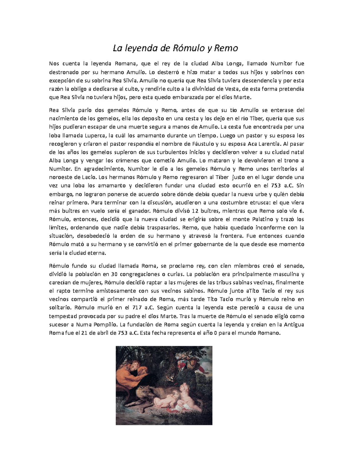 Historia de Rómulo y Remo Carlos Manuel Mancco Valladolid - La leyenda ...