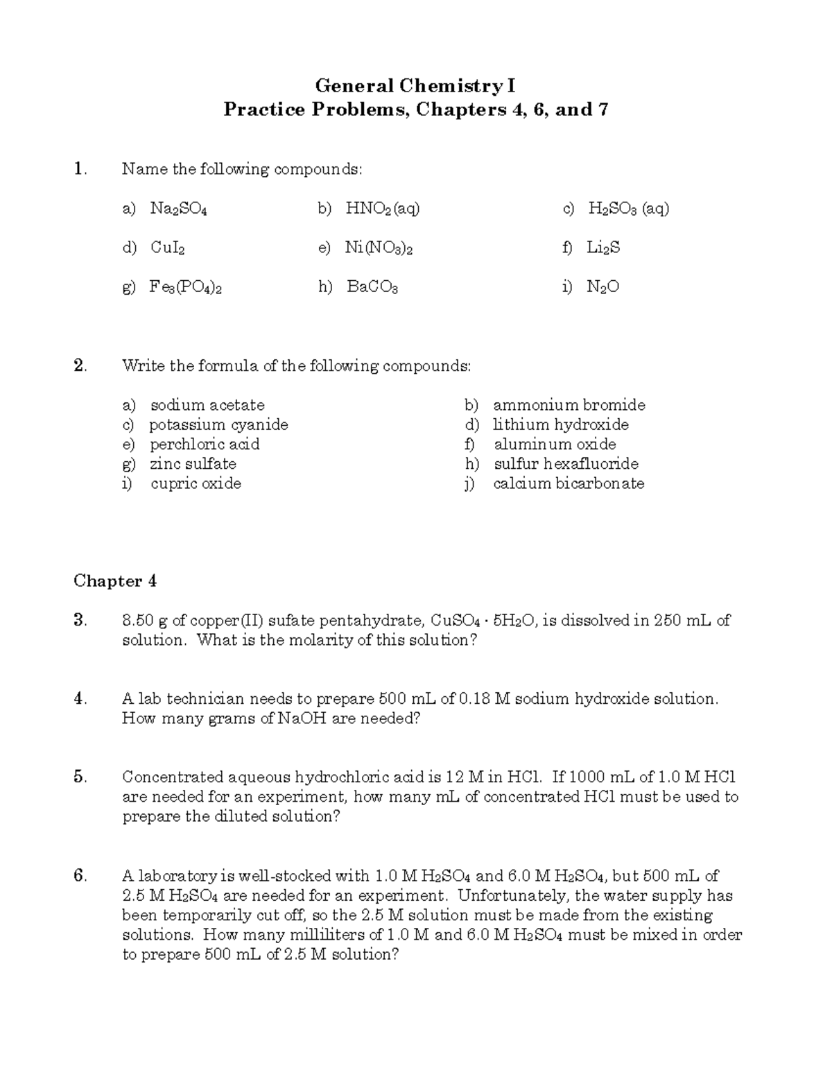 Practice problems ch. 4 - General Chemistry I Practice Problems ...