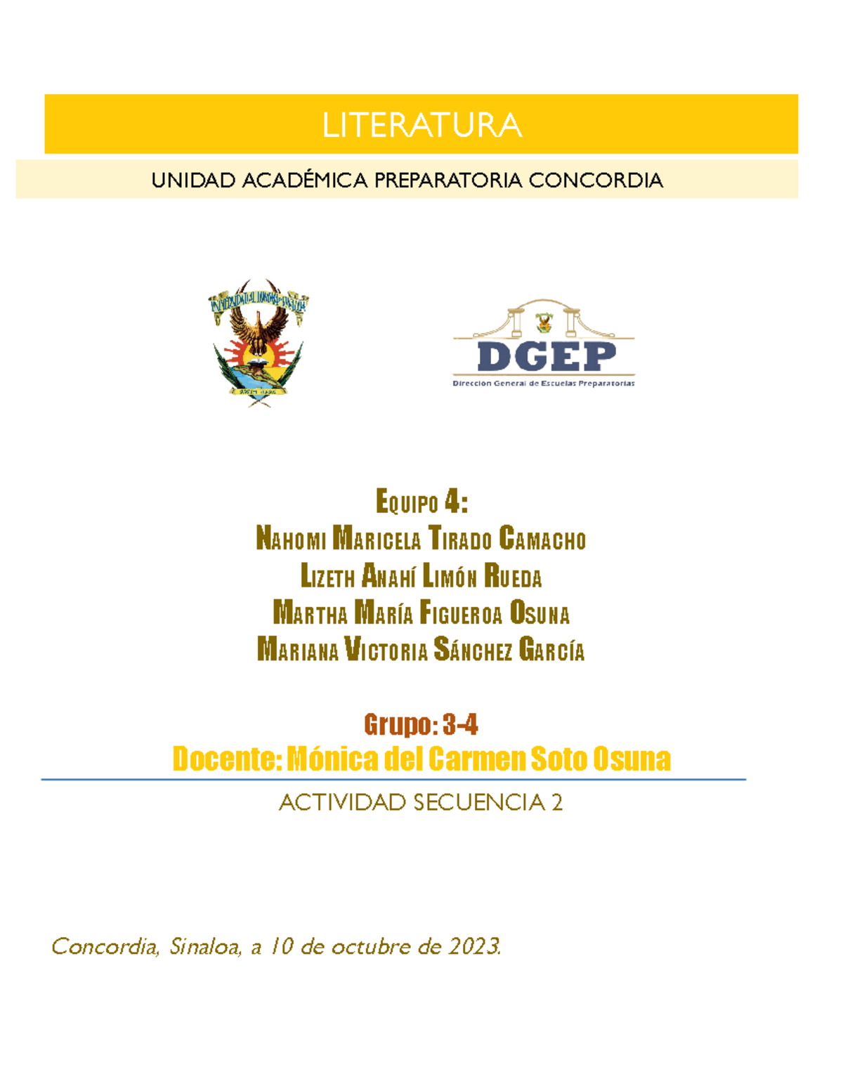 LITERATURA UNIDAD 1 ACTIVIDAD DE SECUENCIA 2 - LITERATURA UNIDAD ...