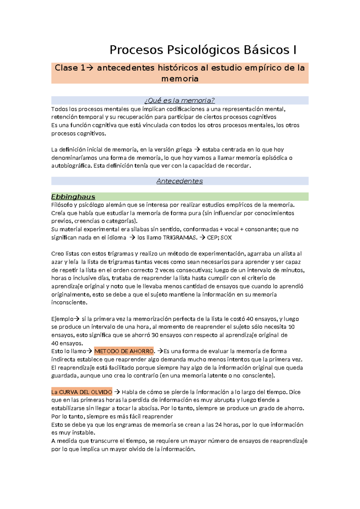 Procesos Psicológicos Básicos I (resumen final) - Procesos Psicológicos ...