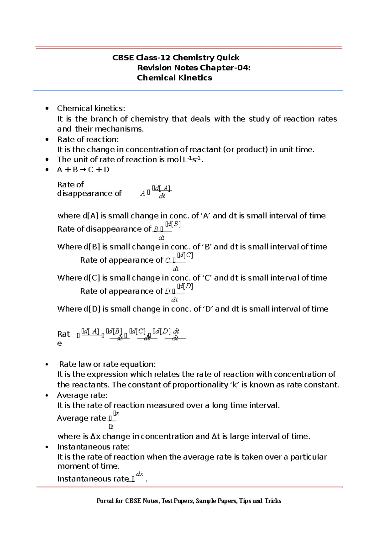12 chemistry notes ch04 chemical kinetics - CBSE Class-12 Chemistry ...