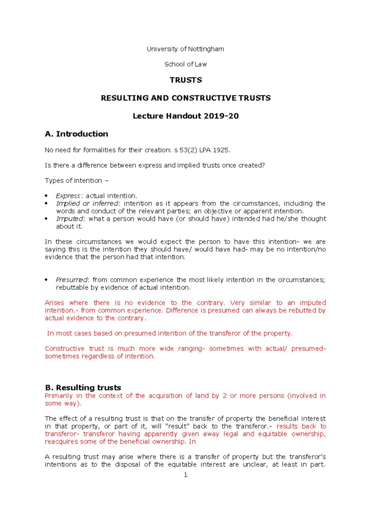 Implied Trusts - University of Nottingham School of Law TRUSTS ...